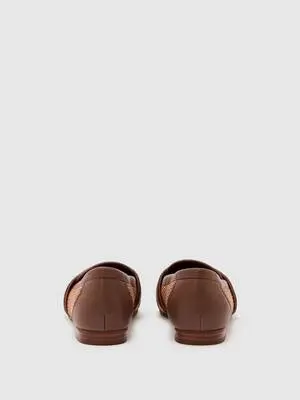 REISS Liv Raffia Leather Trim Loafers
