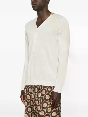 AMARANTO Cream White Button-fastening V-neck T-shirt