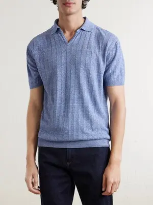 Boglioli Ribbed Linen And Cotton-blend Polo Shirt - Blue