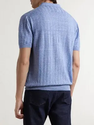 Boglioli Ribbed Linen And Cotton-blend Polo Shirt - Blue
