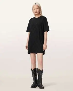 ALLSAINTS Darcey Relaxed Fit Mini T-shirt Dress With Beaded Embellishment - Black