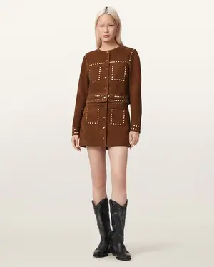 ALLSAINTS Alice Suede Studded Trucker Jacket