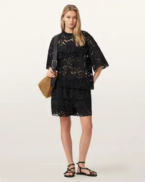 ALLSAINTS Amelie Relaxed Lace Shorts - Black