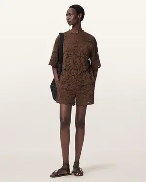 ALLSAINTS Amelie Relaxed Lace Shorts - Brown