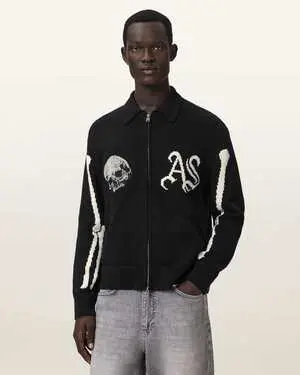 ALLSAINTS Adrian Zip Up Embroidered Knitted Cardigan