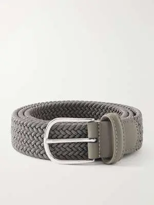 Anderson's 3.5cm Leather-trimmed Woven Elastic Belt