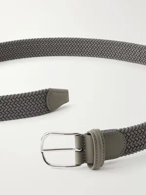Anderson's 3.5cm Leather-trimmed Woven Elastic Belt