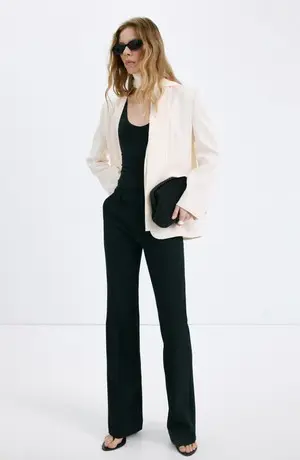 Mango Collarless Tie Waist Jacket With Scarf