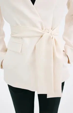 Mango Collarless Tie Waist Jacket With Scarf