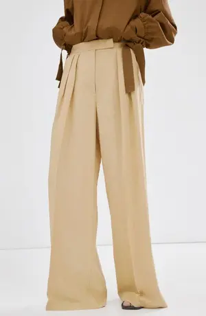 Mango Pleated Wide-leg Trousers - Mustard