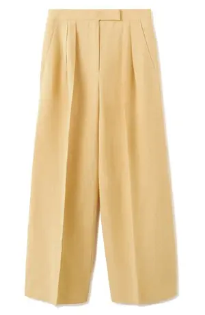 Mango Pleated Wide-leg Trousers - Mustard