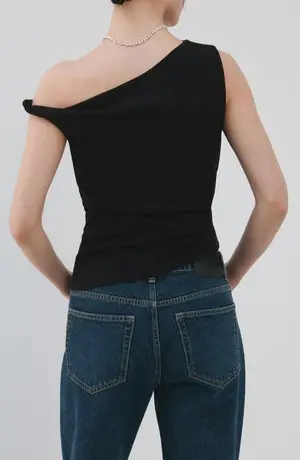 Mango Asymmetric Ruched Top - Black