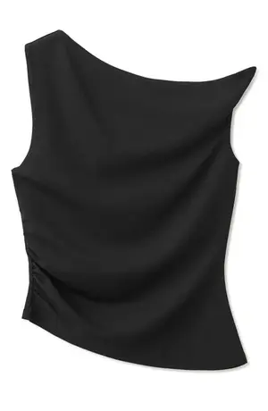Mango Asymmetric Ruched Top - Black