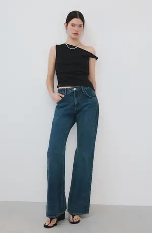 Mango Asymmetric Ruched Top - Black