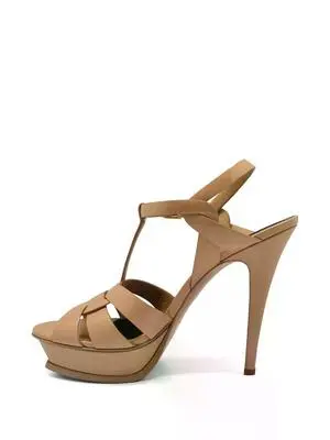 Saint Laurent Leather Platform Sandals - Neutrals