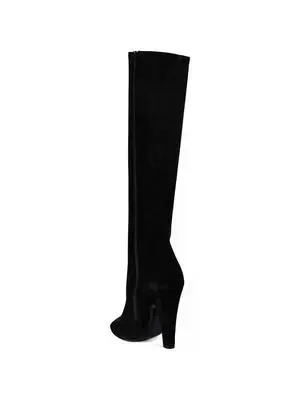 Saint Laurent Almond Toe Suede Boots - Black