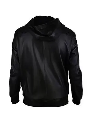 Philipp Plein Hooded Logo Leather Jacket - Black