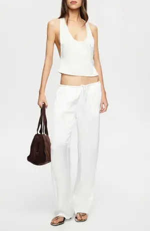 Lioness Satin Drawstring Pants - Pearl