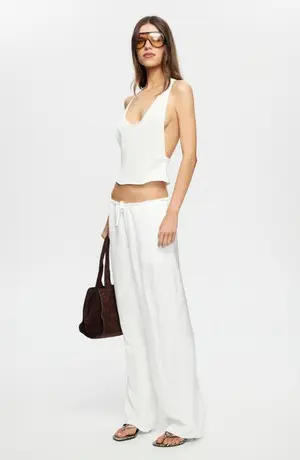 Lioness Satin Drawstring Pants - Pearl