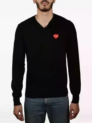 Play Comme Des Garcon V-neck Wool Sweater With Heart Detail