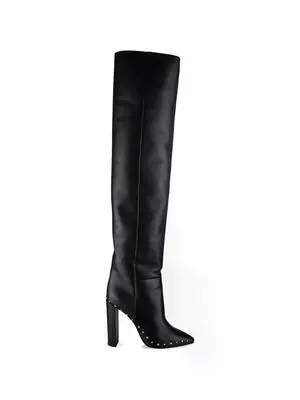 Saint Laurent Pointed Toe Leather Boots With Stud Embellishment