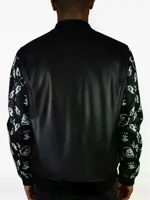 Philipp Plein Leather Bomber Jacket With Graphic Print Sleeves
