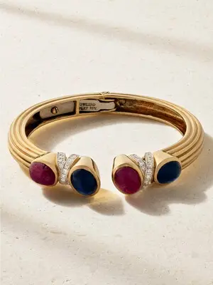 ELEUTERI David Webb Vintage 18-karat Gold, Platinum, Ruby, Sapphire, And Diamond Bangle