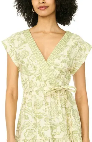 Vince Camuto Printed Tie Waist Midi Dress