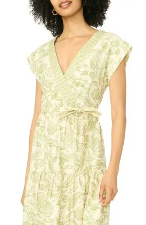 Vince Camuto Printed Tie Waist Midi Dress