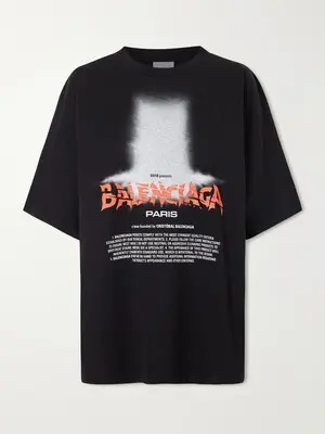 Balenciaga Printed Cotton-blend T-shirt - Black