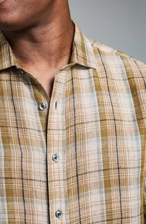 Billy Reid Cedar Dobby Plaid Linen Button-up Shirt - Olive Multi