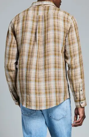 Billy Reid Cedar Dobby Plaid Linen Button-up Shirt - Olive Multi