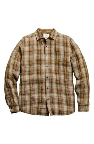 Billy Reid Cedar Dobby Plaid Linen Button-up Shirt - Olive Multi