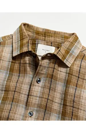 Billy Reid Cedar Dobby Plaid Linen Button-up Shirt - Olive Multi
