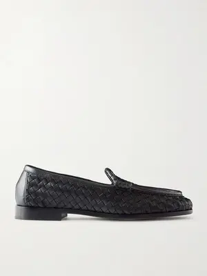 Bottega Veneta Silenzio Intrecciato Leather Loafers - Black