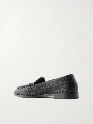 Bottega Veneta Silenzio Intrecciato Leather Loafers - Black