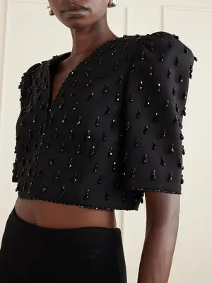 Carolina Herrera Cropped Crystal-embellished Wool-blend Jacket