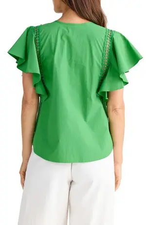 BRAVE+TRUE Marcia Flutter-sleeve Poplin Shirt - Jade
