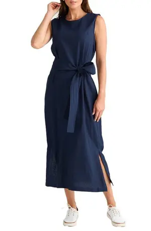 BRAVE+TRUE Turning Point Tie Waist Midi Dress - Navy
