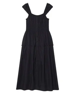 Mint Velvet Cotton Blend Textured Midi Dress - Black