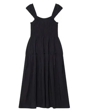 Mint Velvet Cotton Blend Textured Midi Dress - Black