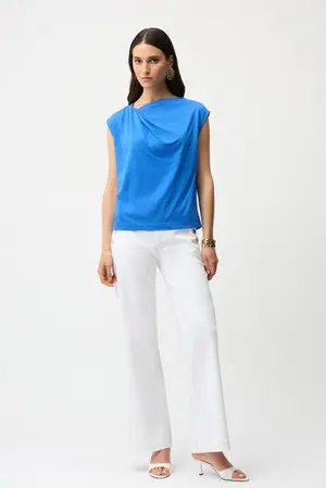 Joseph Ribkoff Cotton Top With Asymmetrical Collar