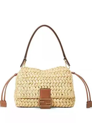 FENDI Mama Baguette Woven Raffia Shoulder Bag