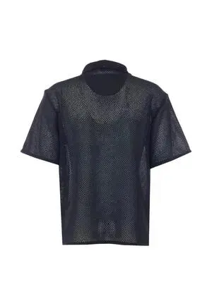 DUNST Crochet-knit Open-collar Shirt - Black