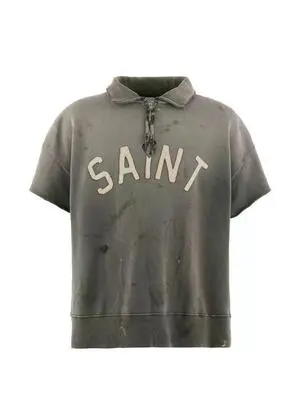 SAINT MXXXXXX Distressed Half-zip Polo Shirt - Grey
