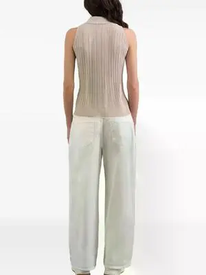 MOORER Ribbed-knit Sleeveless Polo Shirt