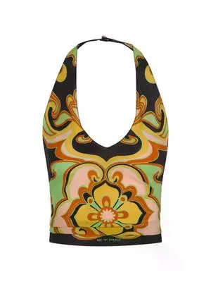 Etro Floral-print Halterneck Top - Black