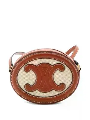 Celine Triomphe Oval Canvas And Leather Crossbody Bag - Brown