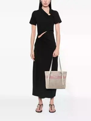 Prada 2010-2026 Canvas Logo Stripe Shopper Tote Bag