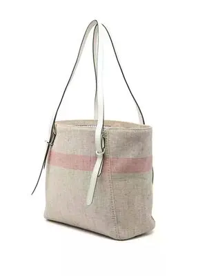 Prada 2010-2026 Canvas Logo Stripe Shopper Tote Bag